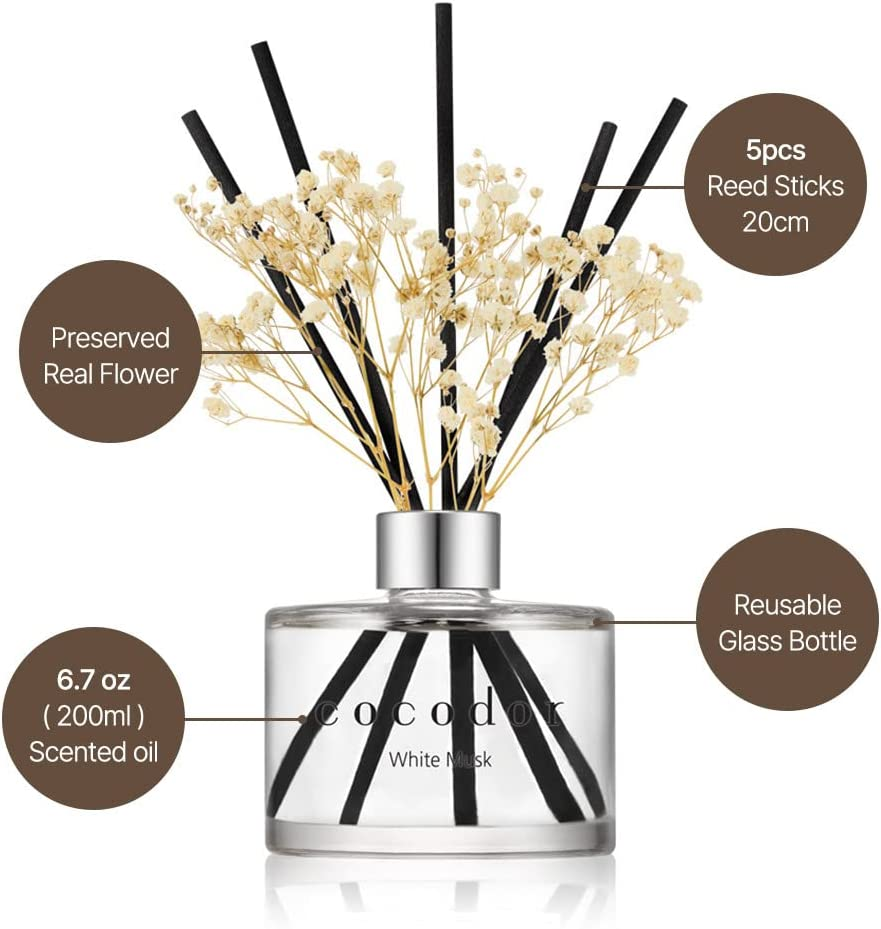 COCODOR Flower Reed Diffuser Set / 6.7Oz / White Jasmine/Scent Diffuser ...