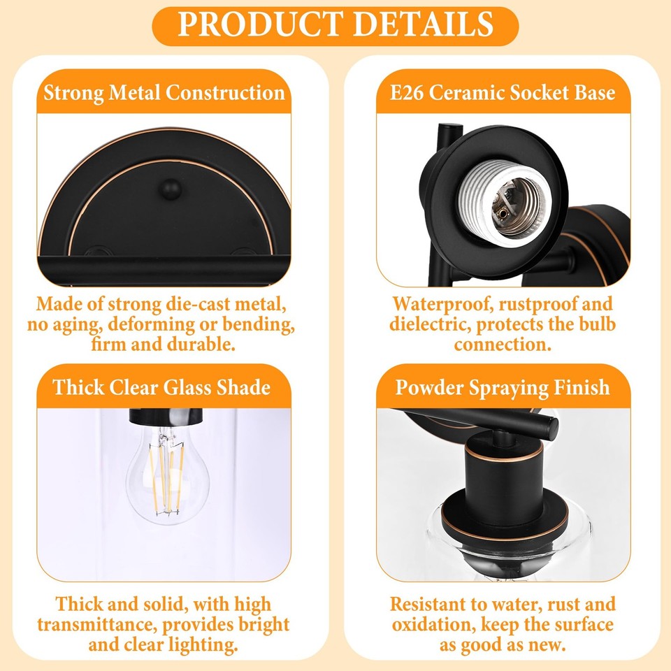 Oil Rubbed Bronze 3-Light Bathroom Vanity Light Fixture Over Mirror, 3 ...