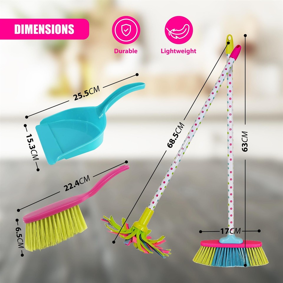 Kids Cleaning Sweeping Play Set Mop Broom Brush Dustpan Pretend Toy ...