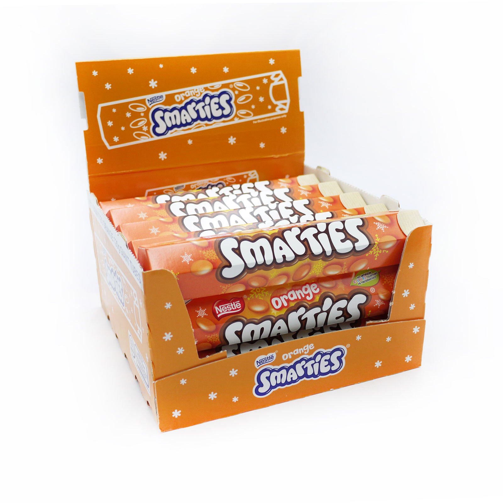 SMARTIES ORANGE MILK CHOCOLATE GIANT TUBE 120g x 20 FULL BOX EXP 08. ...