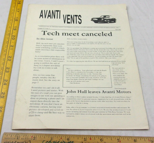 AVANTI car Vents California owners club magazine 2001 | eBay