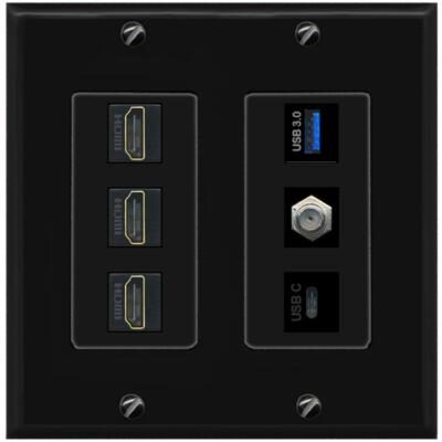 RiteAV 3 HD USB3 USBC Coax Wall Plate - 2 Gang [Black/Black] | eBay