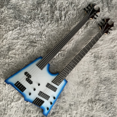 Custom Double Neck Electric Bass Guitar Blue 5+5 Strings Fretless Free ...