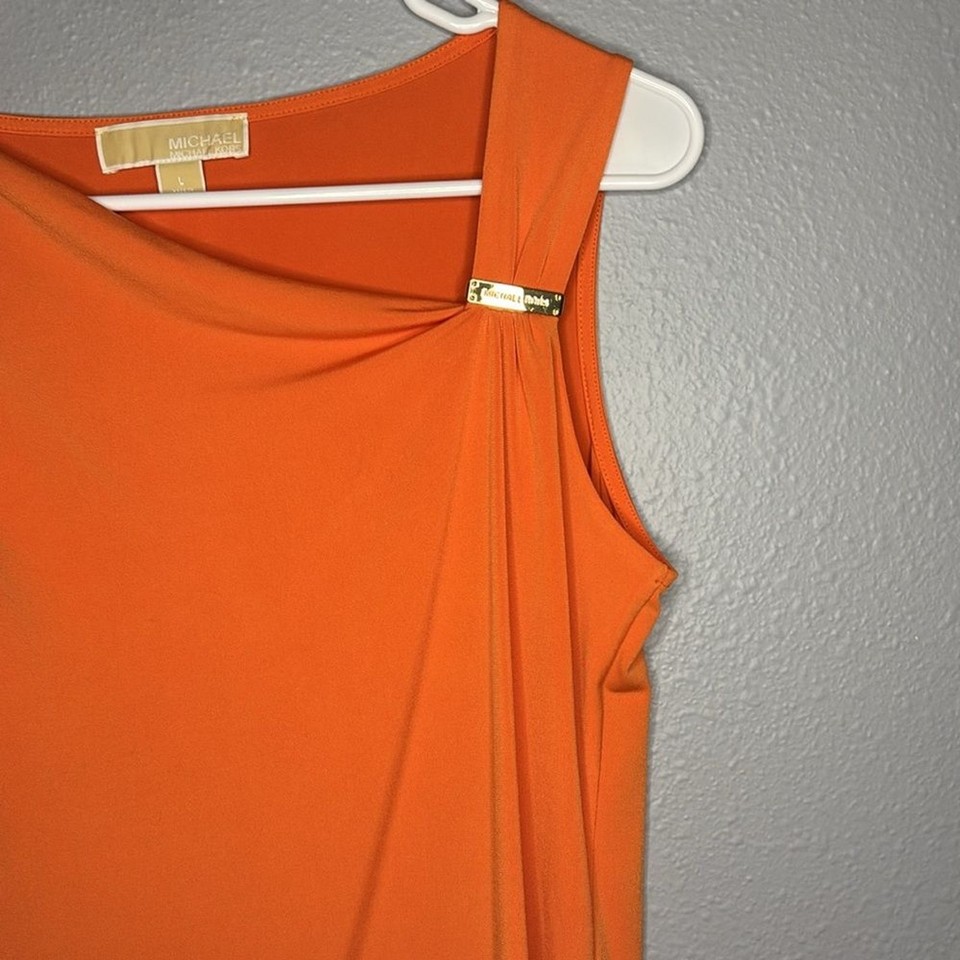 Michael Kors Bright Orange Sleeveless Top Stretch Blouse Size Large | eBay
