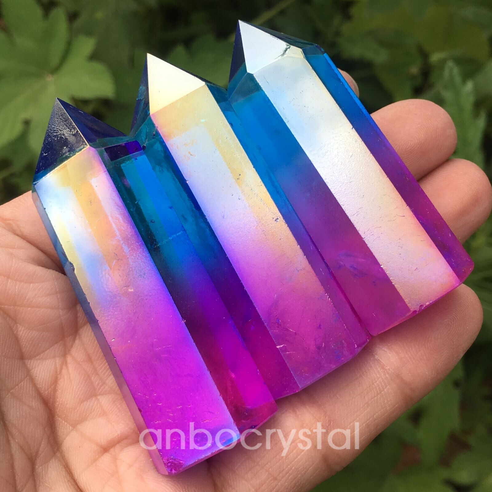 Top！Natural Titanium Rainbow Quartz Obelisk Wand Crystal Tower Point ...