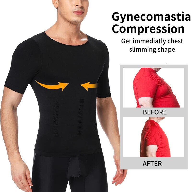 3 Pack Men Body Shaper Slimming Shirts Vest Compression Short Sleeve ...