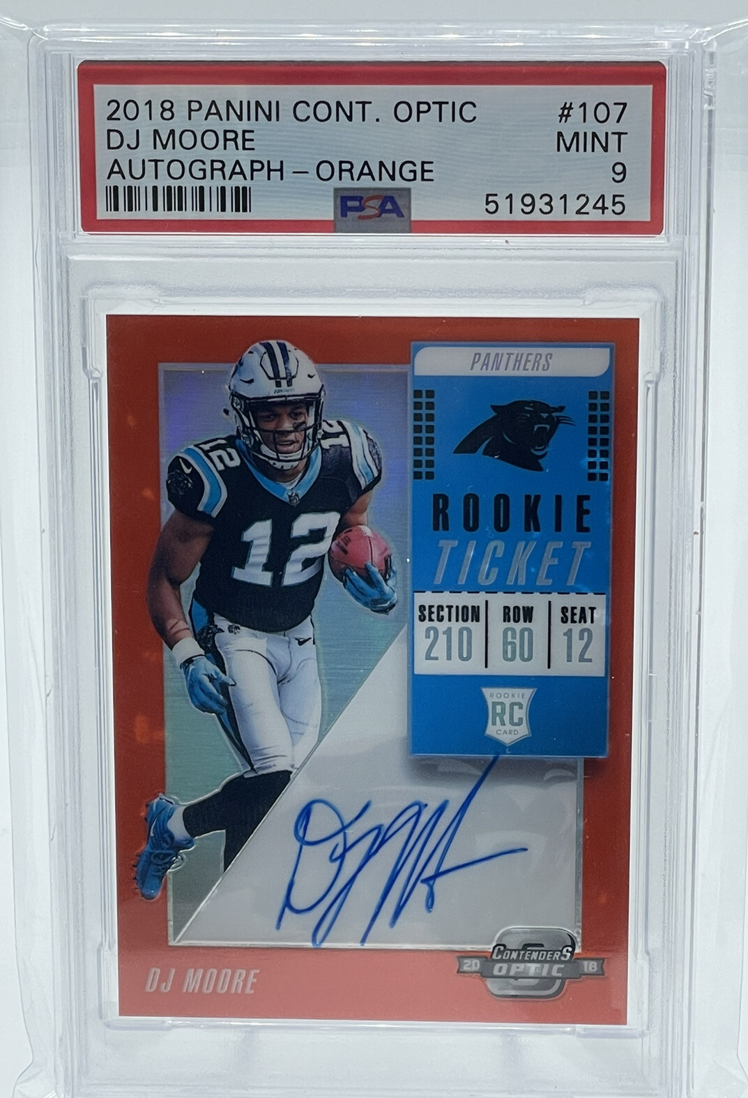 2018 Contenders Optic DJ Moore Rookie Ticket Orange Prizm Auto RC #19/ ...