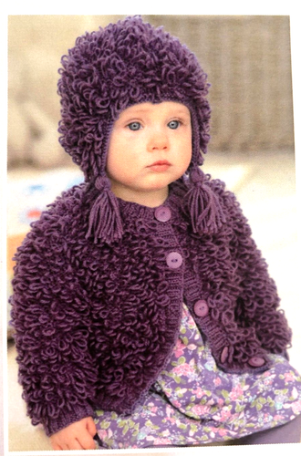 KNITTING PATTERN BABY GIRLS 0 - 7 yrs LOOPY JACKET & HAT DK Patt 16 ...