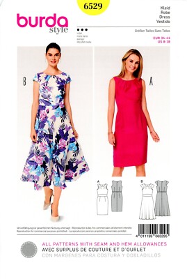 Burda 6529 Bell or Flared Dress w Midriff Band & Radiant Neck Pleats Sz ...