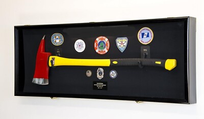 Axe Display Case Black Wood Firefighter Fireman Medal Holder Cabinet ...