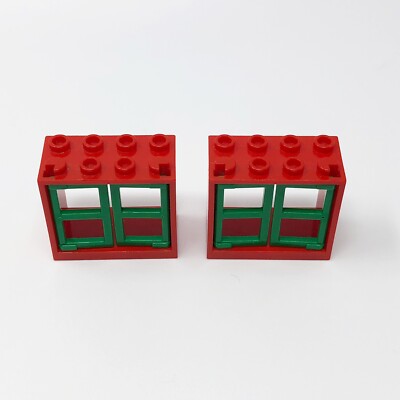 60598 60608 LEGO Window 2x4x3 Red Frame Green Pane Shutter Thick Corner ...