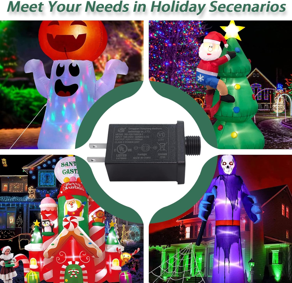 Replacement Christmas Inflatable Adapter, 1.5A 12V Class 2 Power Unit ...