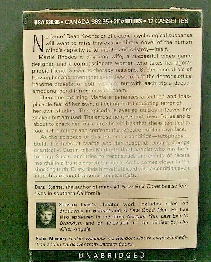 FALSE MEMORY by Dean Koontz (1999, Unabridged, 12 Audio Cassettes) New ...