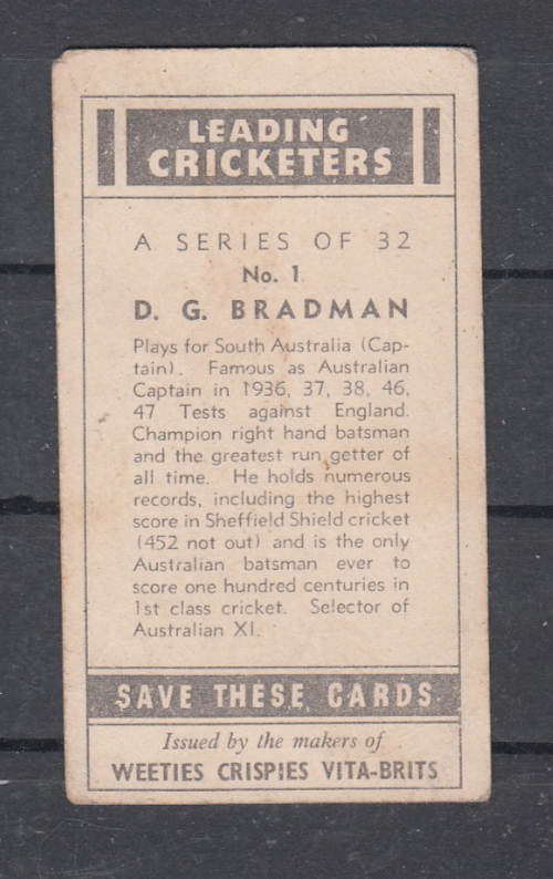 Australian Vintage Swap Card.Leading Cricketers.Weeties,Crispies & Vita ...