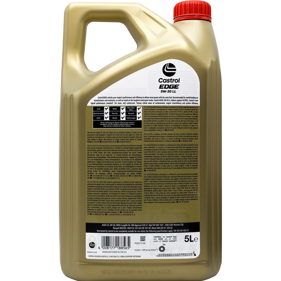 Castrol EDGE 5W-30 LL Fully Synthetic Engine Oil 5w30 Longlife 5 Litre ...