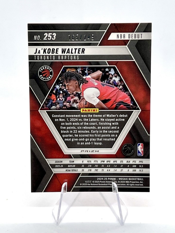 Ja’Kobe Walter 2024-25 Panini Mosaic NBA Debut RC Orange Mosaic /249 ...