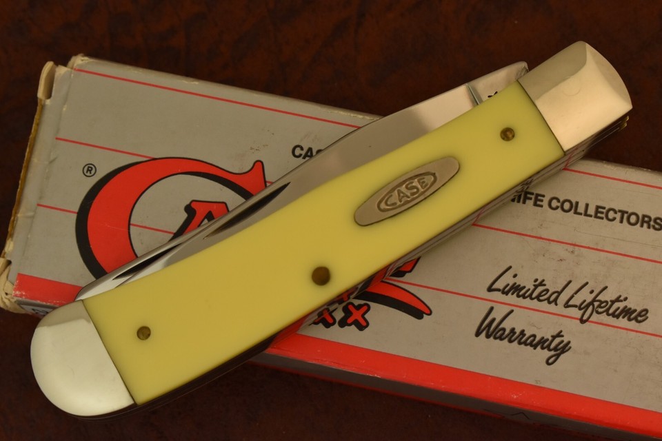 CASE XX USA SMOOTH YELLOW DELRIN FULL SIZE TRAPPER KNIFE 3254 CV 1992 ...
