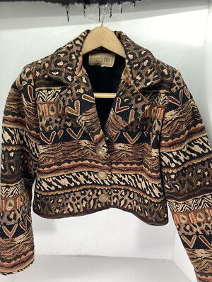 Painted Pony Crop Jacket Women Size Medium Tapestry Animal Print Button ...