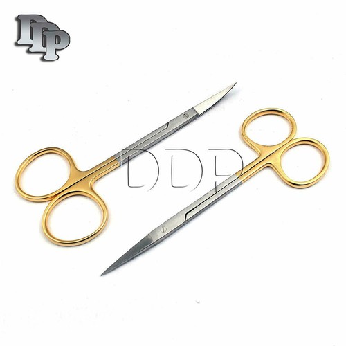 2 IRIS SURGICAL OPHTHALMIC SCISSORS STRAIGHT+CURVED W/ TUNGSTEN CARBIDE ...