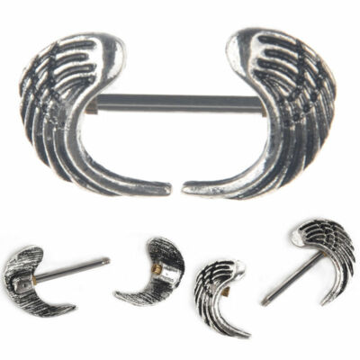 ANGEL WING NIPPLE BAR BEAUTIFUL SHIELD 316L Surgical Steel Barbell ...