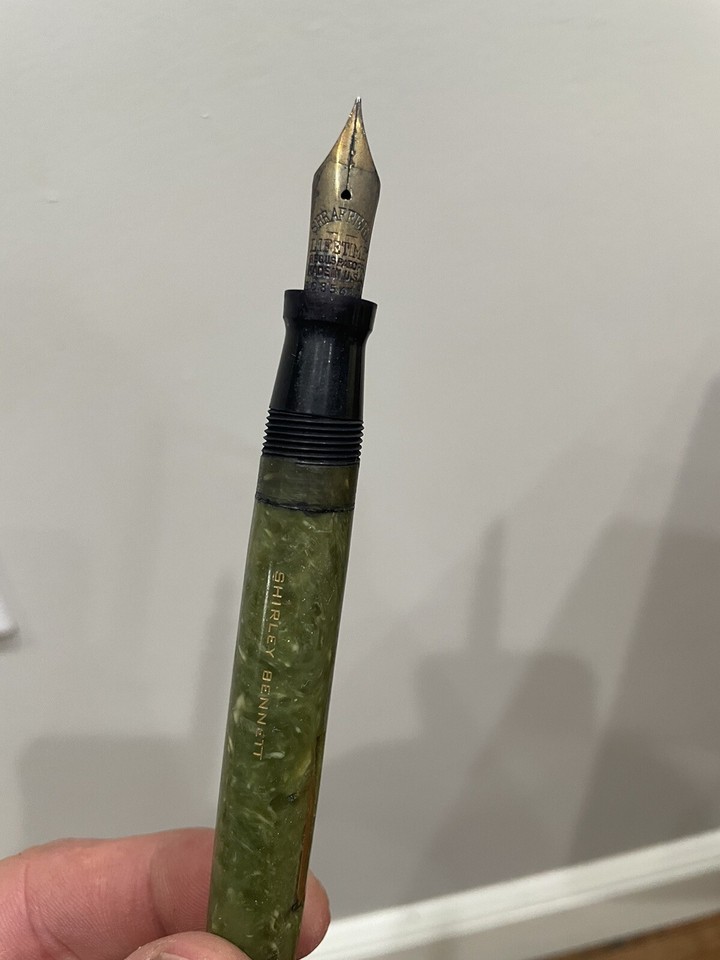 Sheaffer Vintage Jade Green Ring Flat Top Fountain Pen Lifetime Nib USA ...