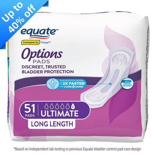 Equate Women's Incontinence Pads: Ultimate Absorbency, Long Length | eBay