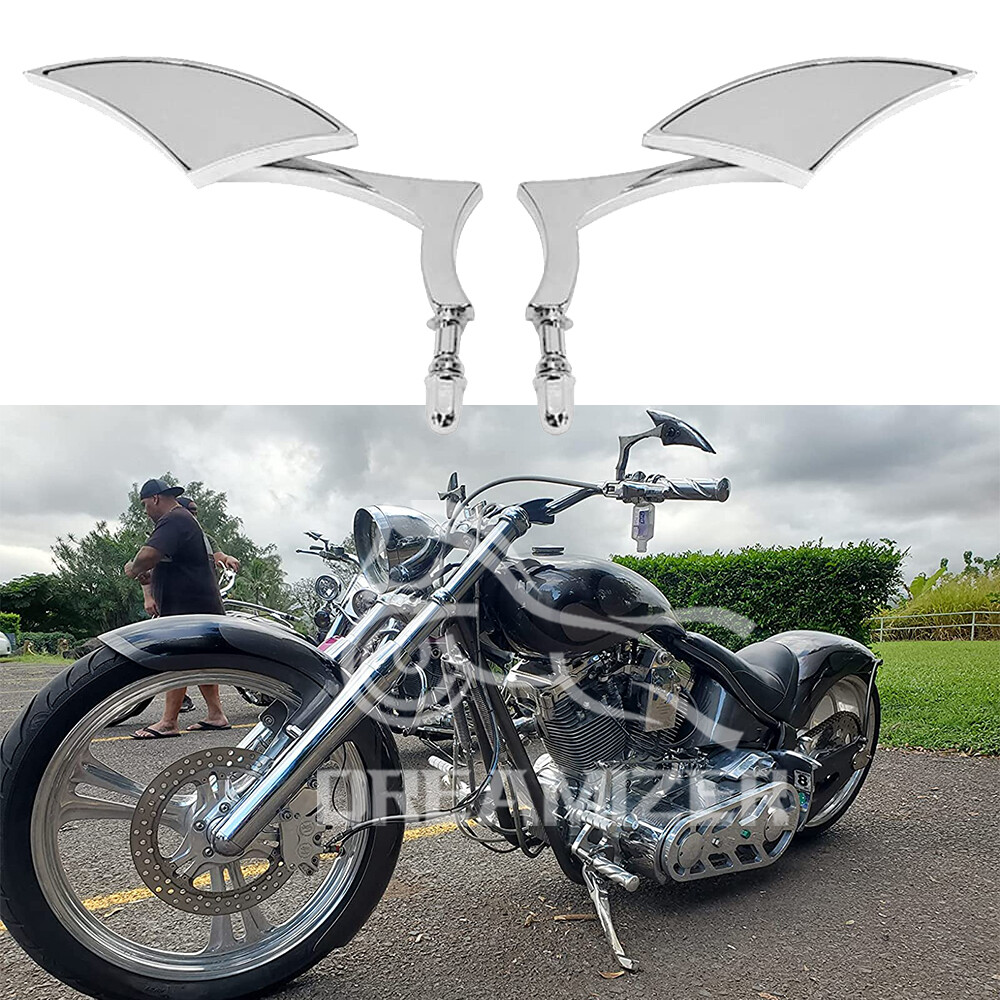 2x Chrome Motorcycle Blade Mirrors For Harley Sportster Rocker C Big ...