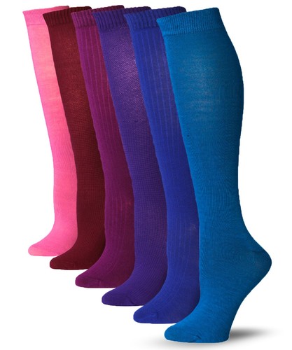 Women's 6 Pairs Light Colorful Vivid Hues Solid Patterned Knee High ...