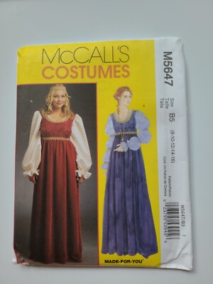 UNCUT McCall's Costumes M5647 Size 8-16 Renaissance Dress 2 Sleeve ...