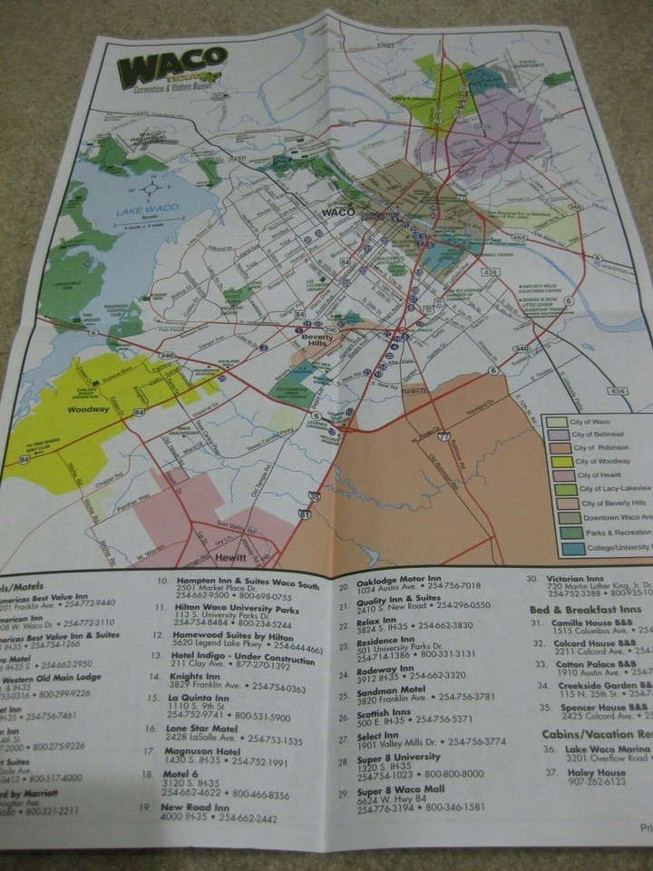 Waco Texas 2011 City Map 11 x 17 Travel Hotel Baylor University Tourism ...
