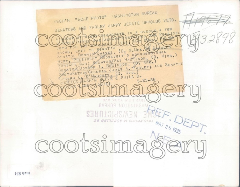 1935 US Senators D Chavez P Harrison & Others With James Farley Press ...