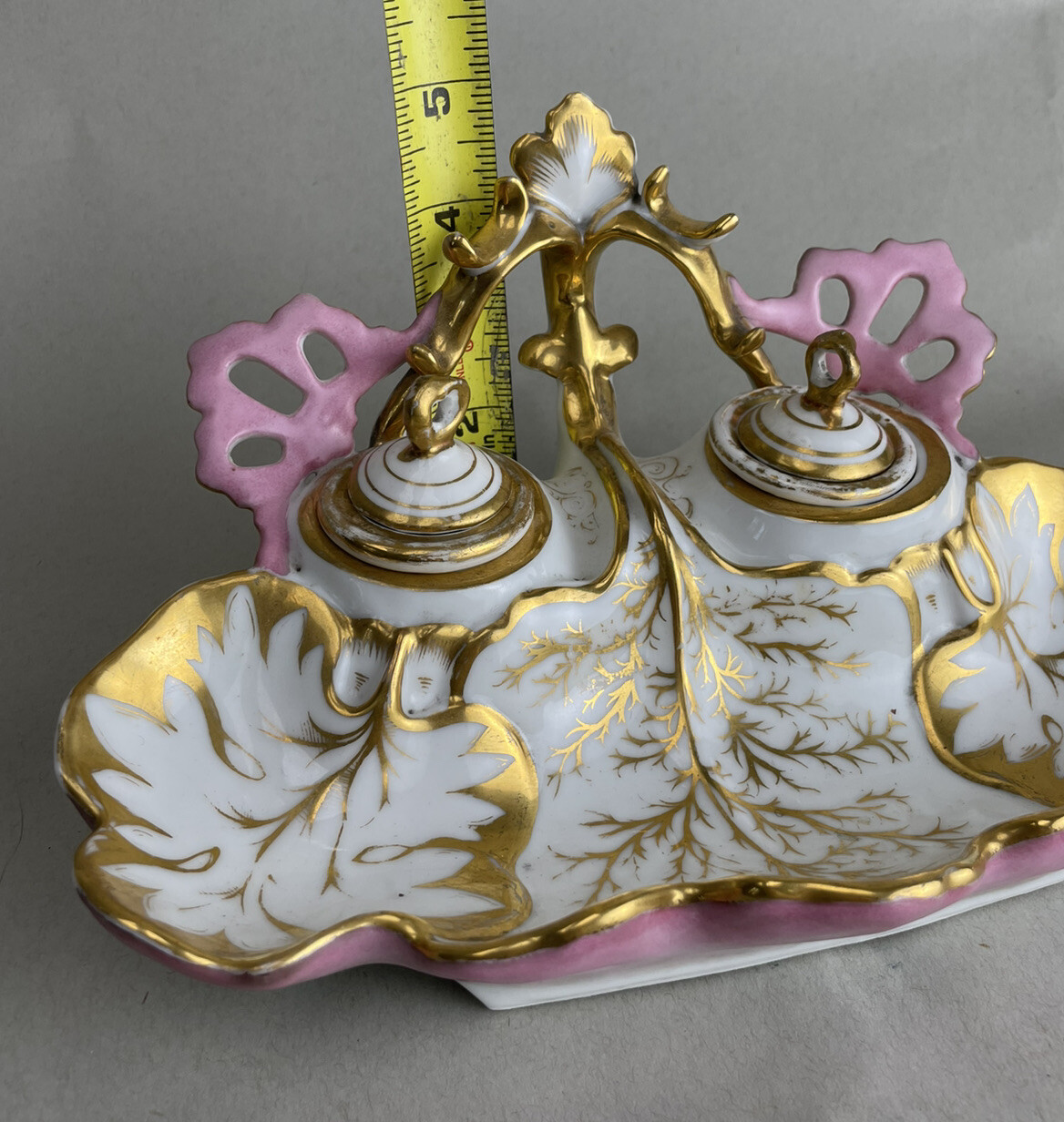 ANTIQUE Pink & Gold Hand painted Double Ink Well | eBay