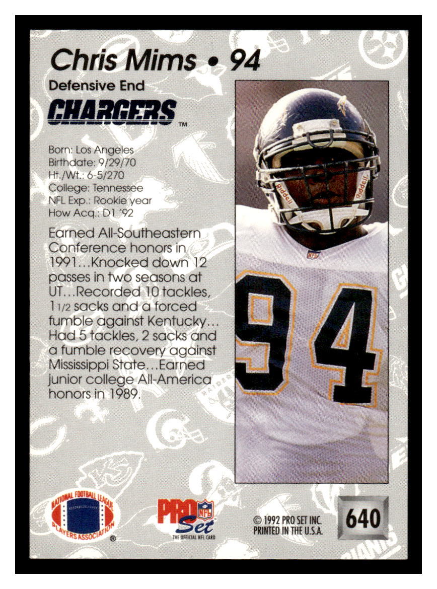 1992 Pro Set - #640 Chris Mims (RC) for sale online | eBay