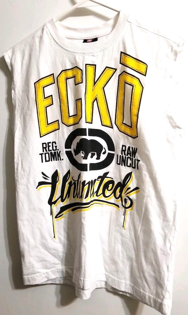Ecko Unlimited Mens Sleeveless Rhino White Cotton Graphic T Shirt Top ...