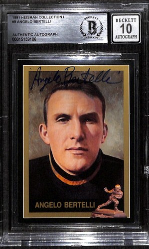 Angelo Bertelli 1991 Heisman Collection 1 #9 Signed Card Auto Grade 10 ...