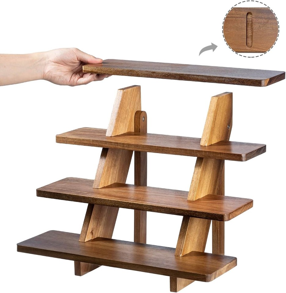 4 Tier Brown Wood Cupcake Stand, Countertop Dessert Merchandise Stand ...