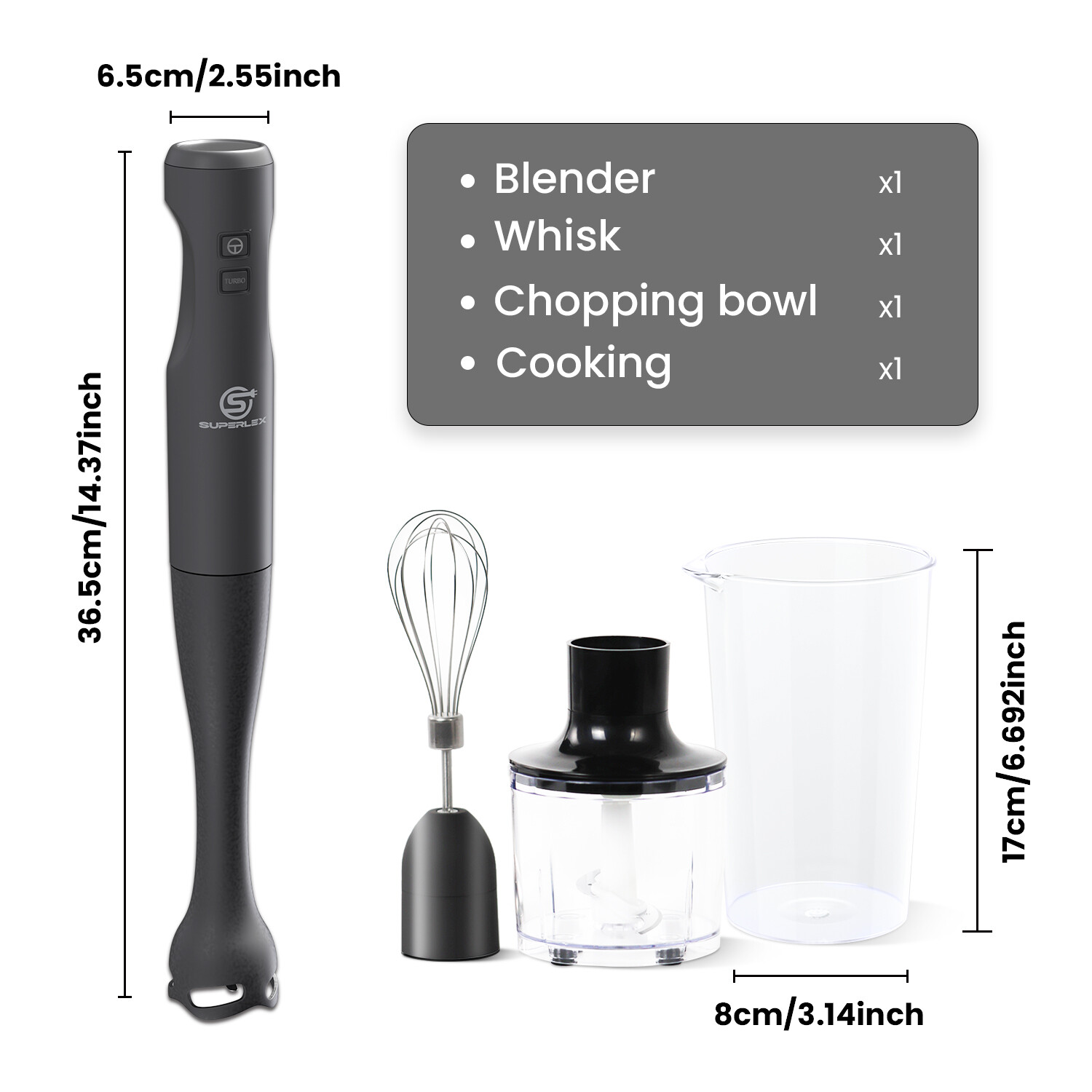SUPERLEX 4 in 1 Electric Stick Blender Set & Food Processor Whisk ...