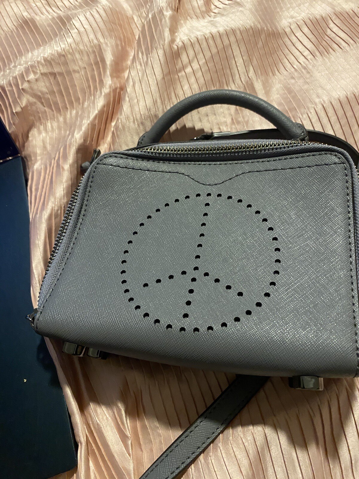 Rebecca Minkoff Gray Perforated Peace Sign Box Top Handled Crossbody ...