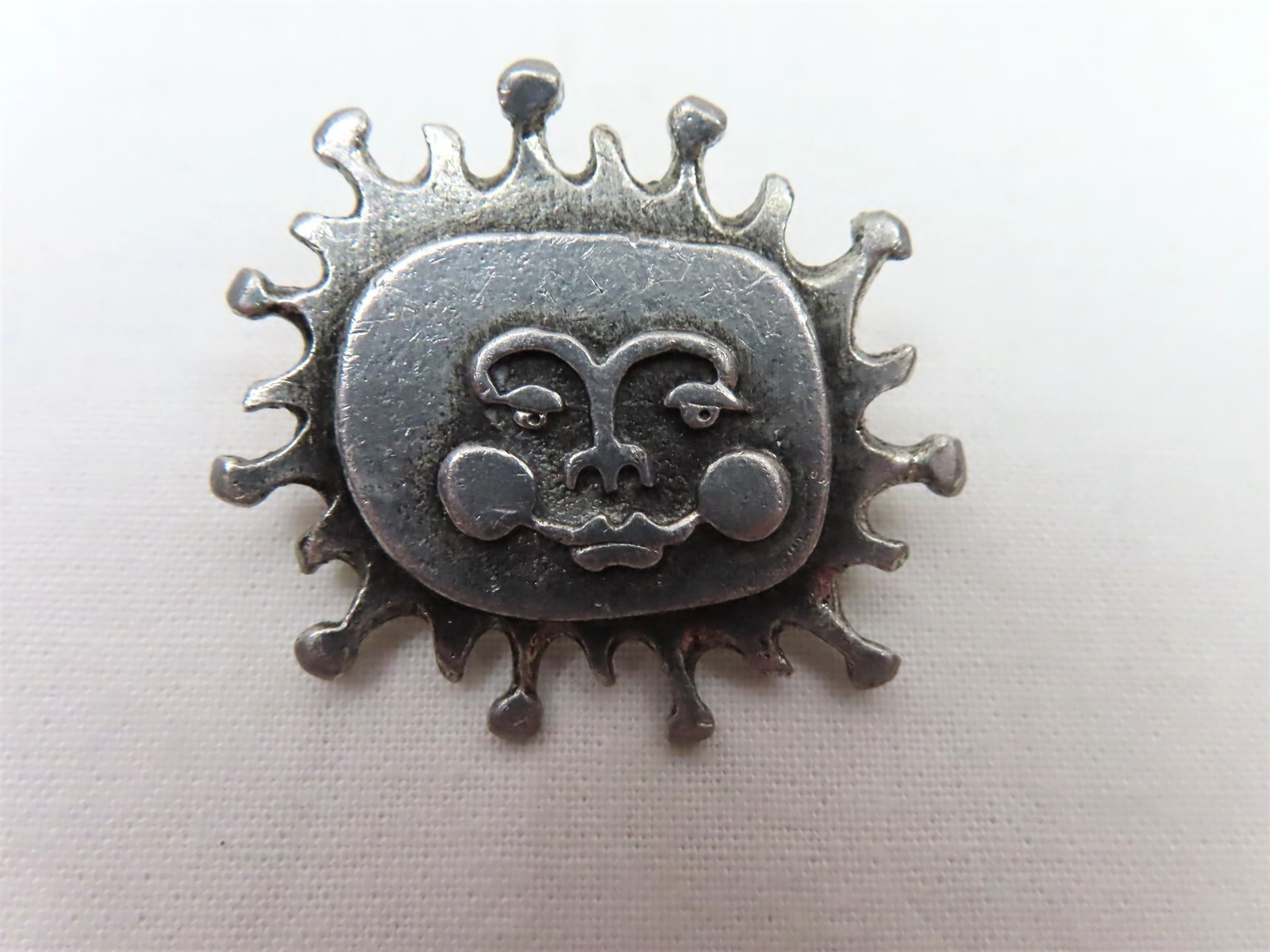 Metzke Smiling Sun Face Pin Brooch Pewter Signed 1970… - Gem