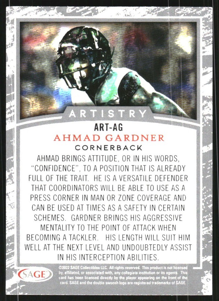 2022 SAGE HIT Artistry Red #ARTAG Ahmad Gardner | eBay