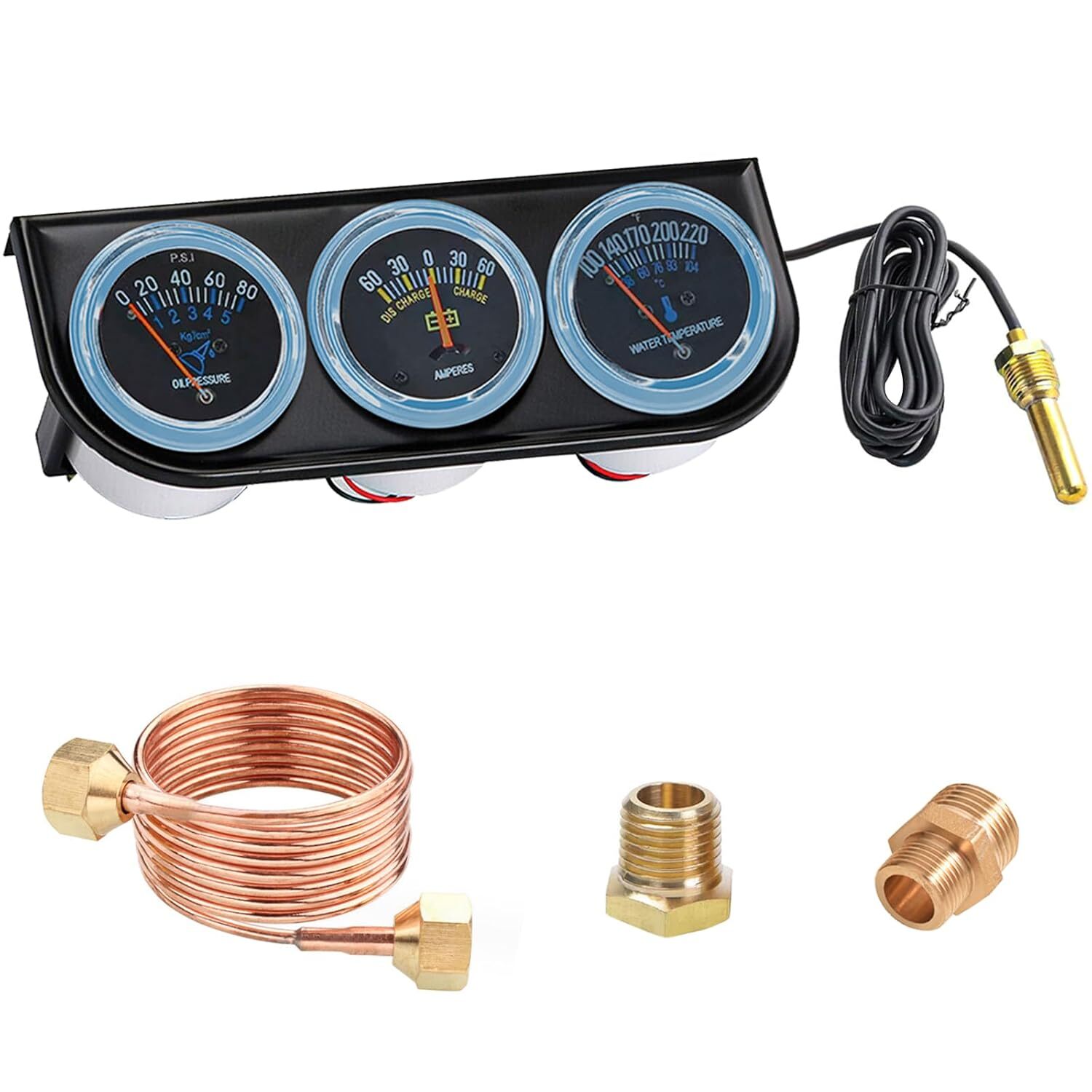 2" 52mm Car 3 in 1 Triple Gauge Set Kit AMP Meter Water Temp Oil ...