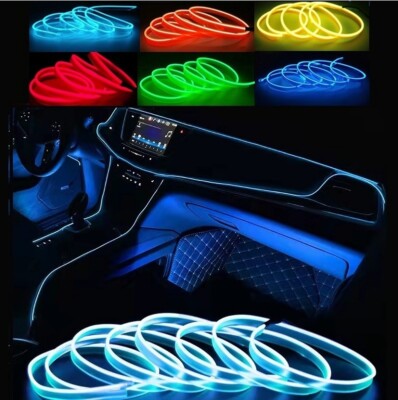 Car LED Strip Neon Rope EL Wire Flexible String Glow Light 5m DIY ...
