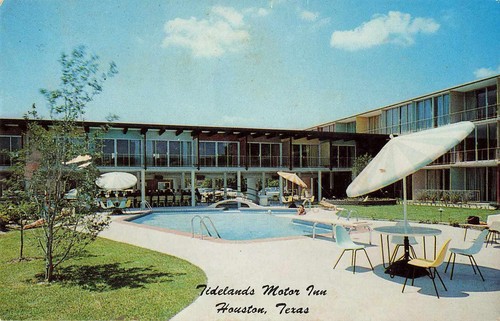 Tidelands Motor Inn Houston TX Postcard Mid-Century Pool Scene Dexter ...
