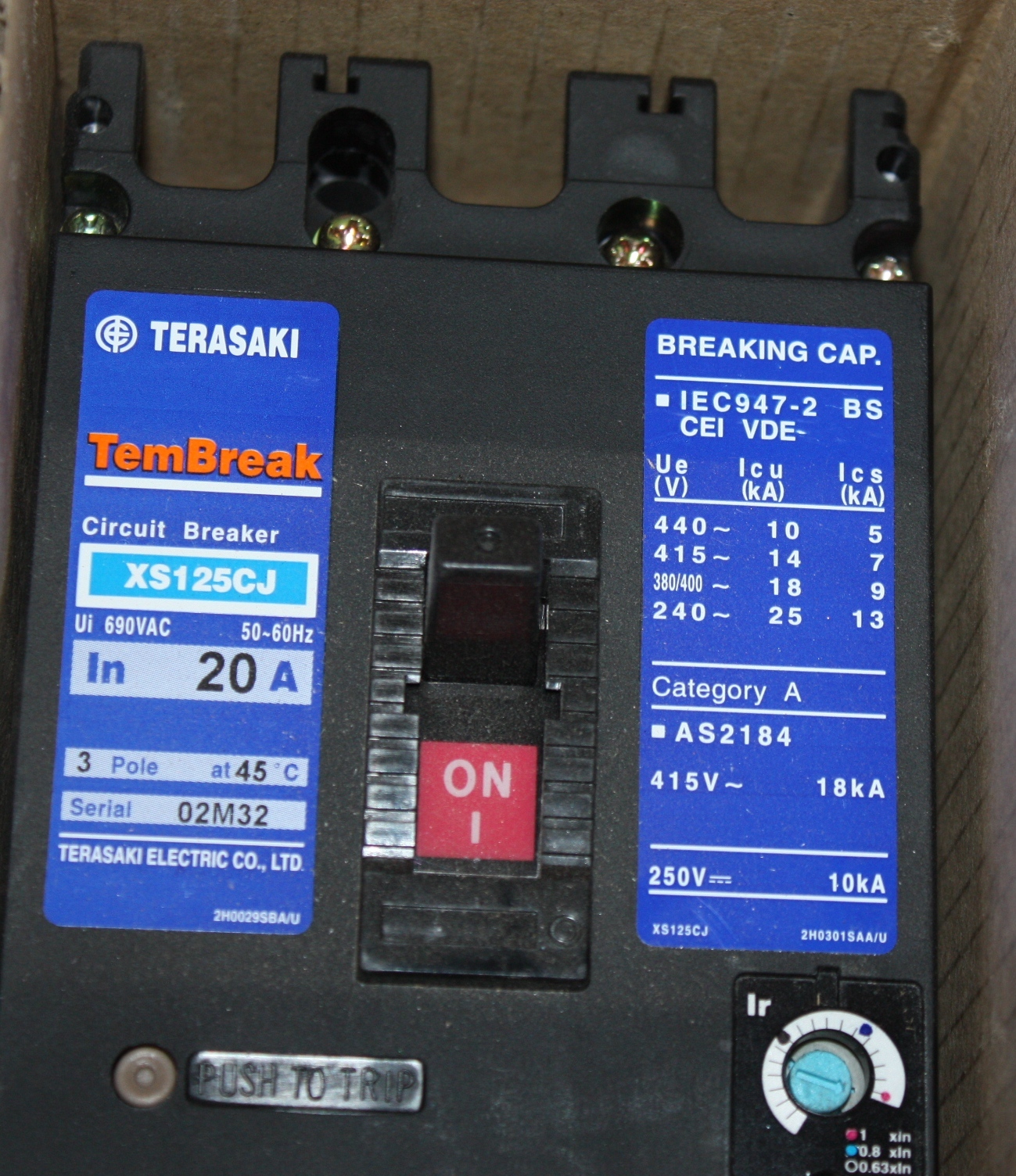 Terasaki TemBreak XS125CJ 3 pole 20A Circuit Breaker adjustable trip ...
