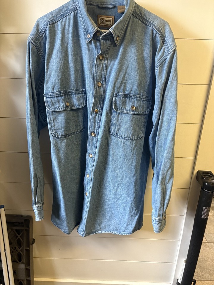 CE Schmidt Workwear Men's LARGE Tall Denim Jean Button Down Long Sleeve ...