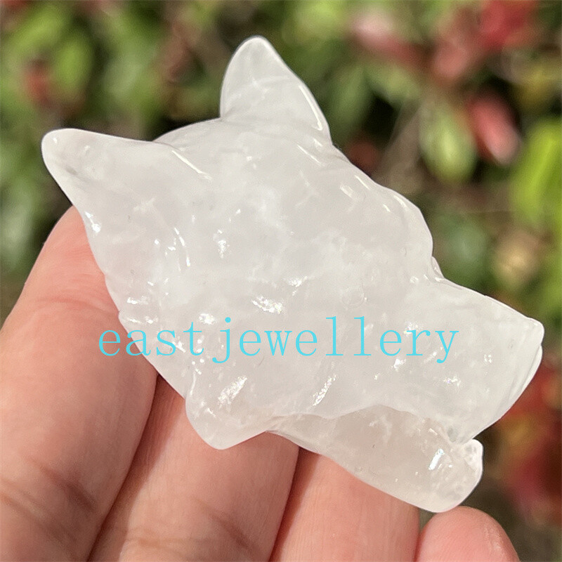 2" Natural Clear quartz Wolf Carved Skull Quartz Crystal Skull Gem ...