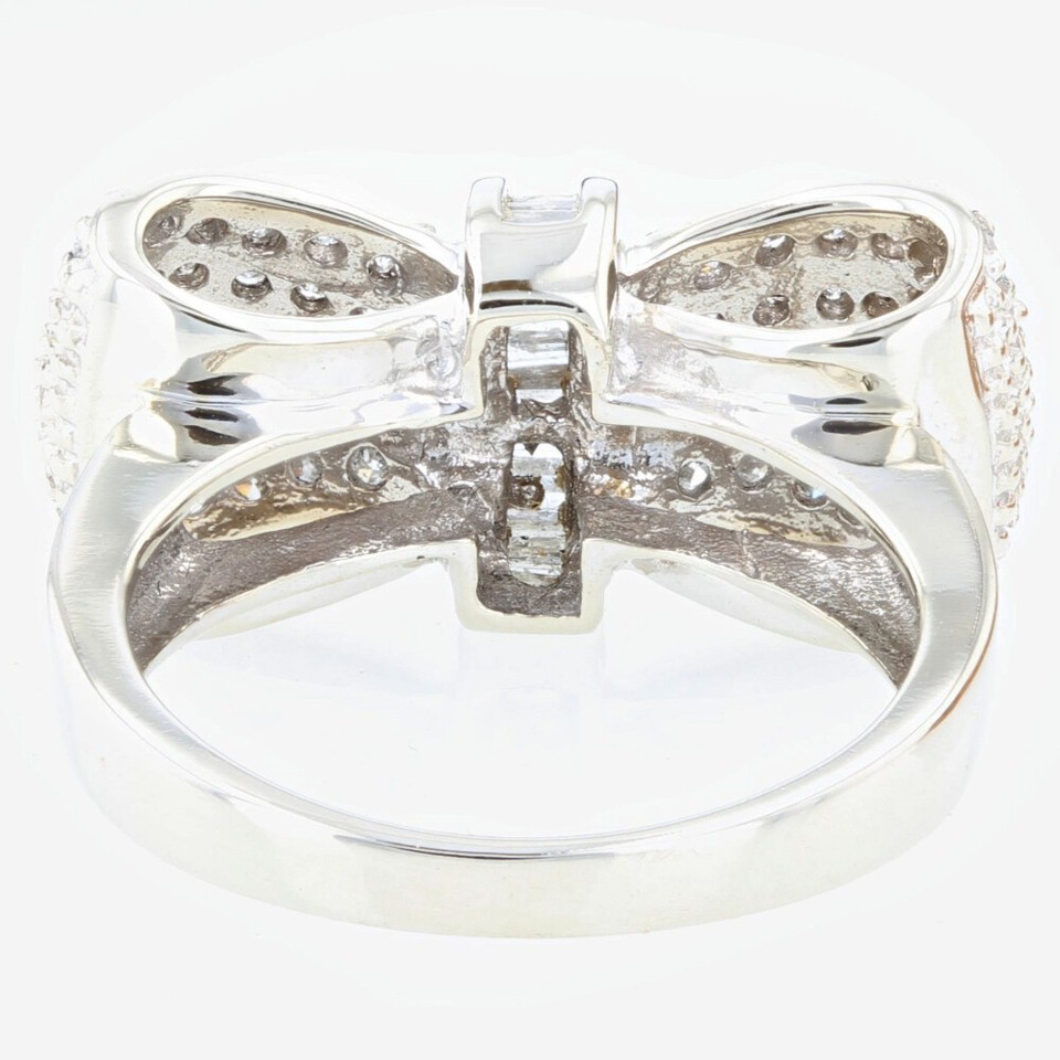 14K White Gold Pavé set Diamond Birthday Present Bow Ring | eBay