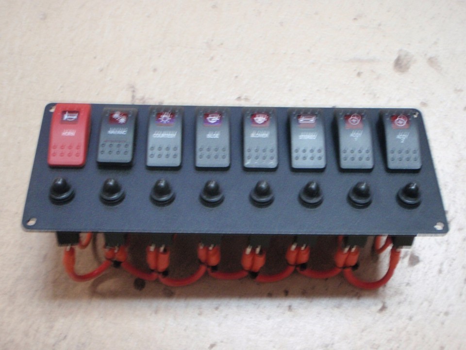 SWITCH PANEL BOAT 8 ROCKER SWITCH 8 BREAKER PREWIRED PSBC81BK CARLING ...