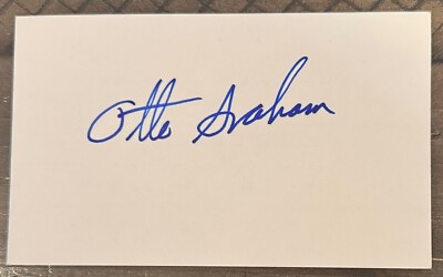 OTTO GRAHAM SIGNED 3"x5" INDEX CARD CLEVELAND BROWNS HOF AUTOGRAPH D ...