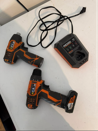 RIDGID 12v Drill + Impact Driver Set (2.0 & 4.0Ah Batteries Included w ...